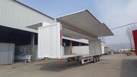 China Steel Tri Axle Hydraulic Wing Opening Box Van Semi Truck Trailer Bulk Goods Transport for sale