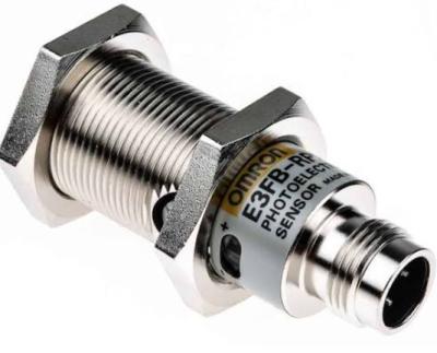 China E3FB-RP21 Photoelectric sensor, M18 threaded barrel, metal, red LED, retro-reflective, 4 m, PNP, Light-ON/Dark-ON, M12 connector in stock for sale