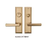 China Security Modern Luxury Solid Brass Gold Interior Door Pull Handle Lock Set for sale