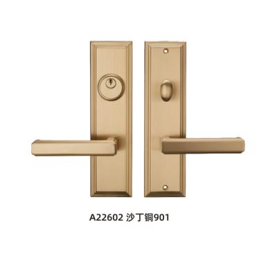 China Security Modern Luxury Solid Brass Gold Interior Door Pull Handle Lock Set for sale