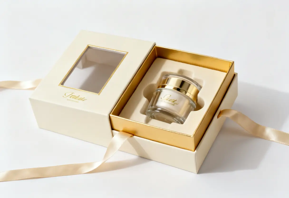 Luxury skincare packaging boxes with window cutouts and custom inserts for premium cosmetic brands