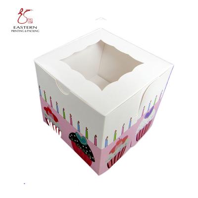 China Custom Printed 10x10x4 Inch Cupcake Paper Box 350gsm with Window for Bakery Packaging for sale