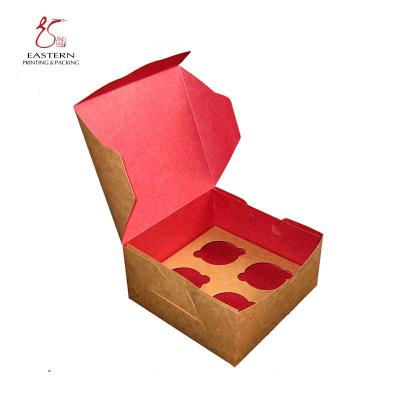 China Custom Kraft Paper Folding 4 Cupcake Box 8x8x4 Inch 350gsm for sale