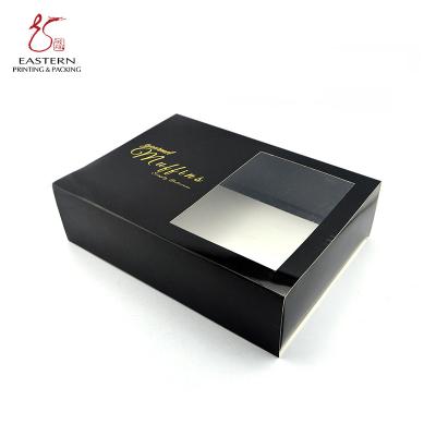 China Custom Black Cupcake Paper Box 8 Inch Cake Box with Window Customizable Size for sale