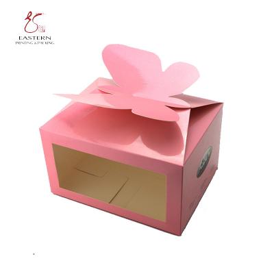 China Custom Pink Butterfly Bakery Boxes 350gsm Durable Cardboard for Party Cupcake Packaging for sale