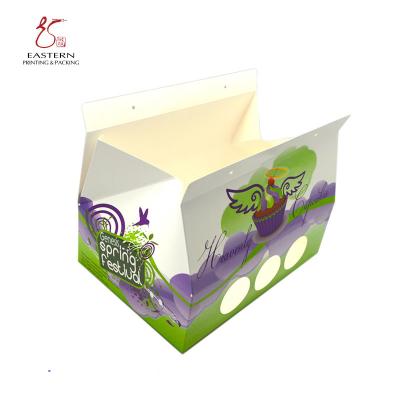 China Custom CMYK Printed 200mm Height Folded Cupcake Paper Box with Ribbon for sale
