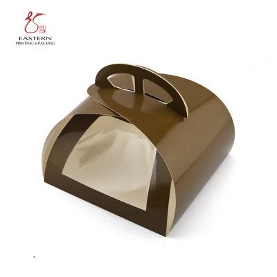 China Custom Eco Friendly Cake Packaging Boxes 350gsm White Cardboard with Handle Window for sale
