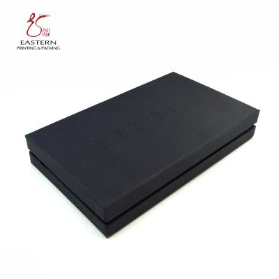 China Custom Matte Black Hard Cardboard Gift Box with Silver Inside and Ribbon Closure for sale