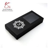China Custom Black Paperboard Packaging Box 350gsm with PVC Window Eco Friendly Folding for sale