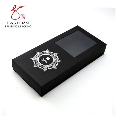 China Custom Black Paperboard Packaging Box 350gsm with PVC Window Eco Friendly Folding for sale