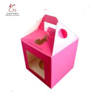China Custom Pink Handled Cake Box with Window Corrugated Paper 4 Color Offset Printing for sale