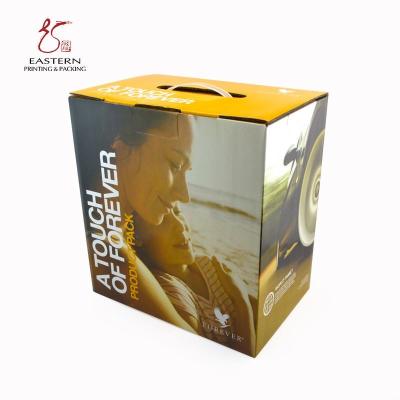 China Custom CMYK Corrugated Cardboard Shipping Boxes with Handle Bulk Kraft Paper Packaging 4 Color Printing for sale