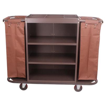 China Brown Stainless Steel Hotel Housekeeping Trolley 140x112x46cm Cleaning Cart for sale