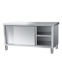 China Food Grade Stainless Steel Work Table with Double Doors 201 304 Commercial Kitchen for sale