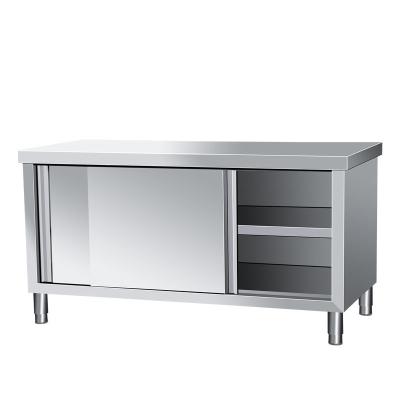 China Food Grade Stainless Steel Work Table with Double Doors 201 304 Commercial Kitchen for sale