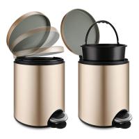 China Champagne Gold Foot Operated Hotel Trash Bin with Lid 430 Stainless Steel 230mm for sale