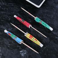 China Disposable Fruit Skewers Bamboo Umbrella 14cm Length Pink Blue Green Yellow for sale