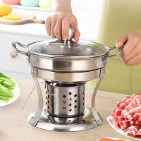 China Stainless Steel Hot Pot with Alcohol Stove and Lid for Hotel Buffet 1 Person for sale