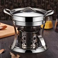 China Stainless Steel Hot Pot with Alcohol Stove and Lid for Hotel Buffet 1 Person for sale