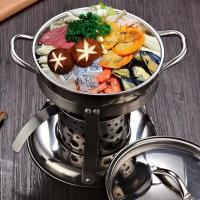 China Stainless Steel Hot Pot with Alcohol Stove and Lid for Hotel Buffet 1 Person for sale