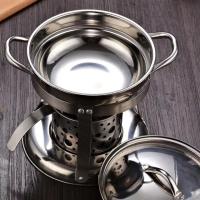China Stainless Steel Hot Pot with Alcohol Stove and Lid for Hotel Buffet 1 Person for sale