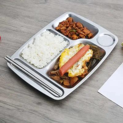 China Stainless Steel 3 Compartment Canteen Plate Food Tray 6 Square Hotel Tableware for sale