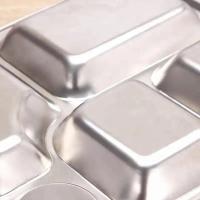 China Stainless Steel 3 Compartment Canteen Plate Food Tray 6 Square Hotel Tableware for sale