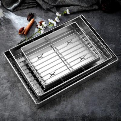 China Stainless Steel Oil Drip Tray Rectangular 332x240mm Fried Chicken String Baking Pan for sale