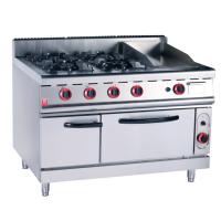 China 4 Burner Commercial Gas Range with Griddle and Oven 33KW Stainless Steel for sale