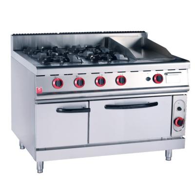 China 4 Burner Commercial Gas Range with Griddle and Oven 33KW Stainless Steel for sale