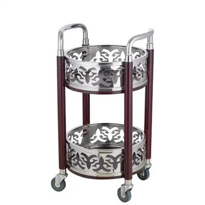 China Round Hotel Serving Cart Double Tier 400x890mm Metal Gold Silver for Lobby for sale