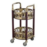China Round Hotel Serving Cart Double Tier 400x890mm Metal Gold Silver for Lobby for sale