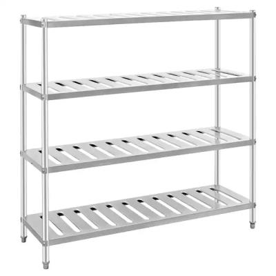 China Commercial Stainless Steel Slatted Shelving 4 Tier 1100x500x1500mm Hotel Kitchen Rack for sale