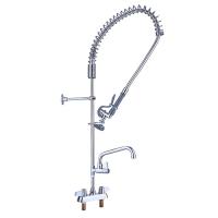 China Commercial Deck Mount Pre Rinse Sink Mixer Faucet Brass Pull Out Spray 2 Hole for sale