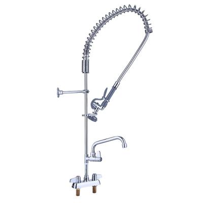 China Commercial Deck Mount Pre Rinse Sink Mixer Faucet Brass Pull Out Spray 2 Hole for sale