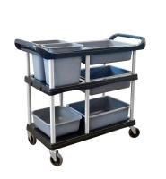 China Three Tier Kitchen Dining Cart Hotel Cleaning Trolley 107x52x96cm 300lbs Capacity for sale