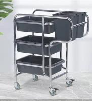 China 3 Tier Stainless Steel Hotel Cleaning Service Trolley 77.6x45.5x92.5cm Heavy Duty for sale
