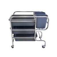 China Stainless Steel 3 Shelf Kitchen Trolley 750x400x835mm Hotel Cleaning Cart with Brakes for sale