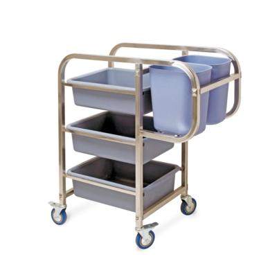 China Stainless Steel 3 Shelf Kitchen Trolley 750x400x835mm Hotel Cleaning Cart with Brakes for sale