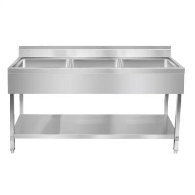 China Triple Bowl Stainless Steel Worktable with Sink 1800mm CE Certified Commercial Kitchen Table for sale