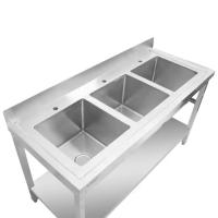 China Triple Bowl Stainless Steel Worktable with Sink 1800mm CE Certified Commercial Kitchen Table for sale