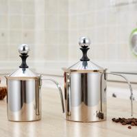 China 400ml 800ml Manual Milk Frother Stainless Steel Cappuccino Frothing Jug with Handle for sale