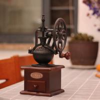 China Retro Manual Coffee Grinder 11.5x11.5x27cm Iron Wood Hand Crank Burr Mill for Home Kitchen for sale