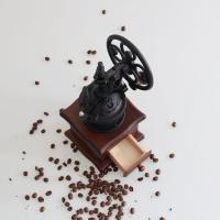 China Retro Manual Coffee Grinder 11.5x11.5x27cm Iron Wood Hand Crank Burr Mill for Home Kitchen for sale