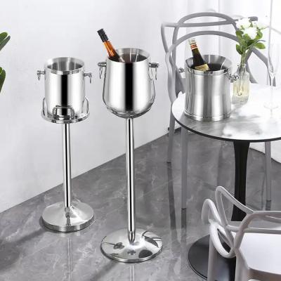 China SS304 Champagne Ice Bucket With Stand D250H750 mm for Hotel Bar Coffee Equipment for sale