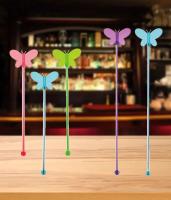 China Acrylic Butterfly Drink Stirrers 18cm Food Grade Plastic Cocktail Sticks for sale