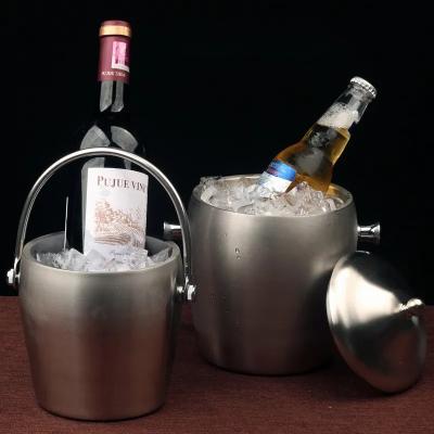 China Stainless Steel Champagne Beer Ice Bucket with Lid 1L 2L for Bars Hotels for sale