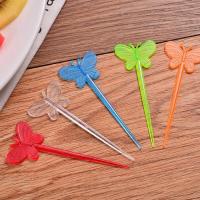 China Butterfly Plastic Disposable Fruit Stick Creativity Bar Restaurant Home Fork for sale