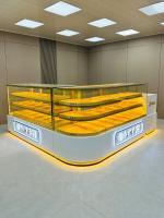 China L Shape Corner Glass Bakery Cake Display Cabinet Showcase Refrigerator for sale