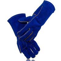 China Heat Resistant Leather Welding Gloves 38x20cm Custom OEM Kitchen BBQ Oven Mitts for sale